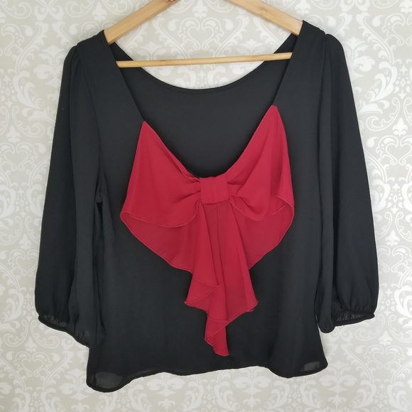J & M Clothing | Tops | J M Clothing Black W Red Bow In Back Sz L Nwt ...